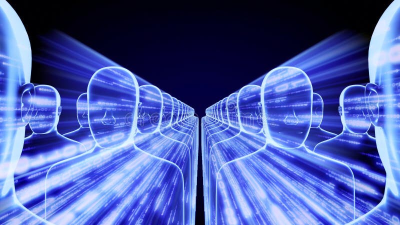 Many Geometrical Male Faces and Matrix Style Binary Code Stock Footage ...