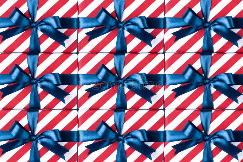 Many Gift Boxes with Blue Bows. Stock Image - Image of trendy, year ...