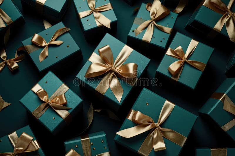 Many Gift Boxes with Bows on Dark Table. Top View, Flat Lay Stock Photo ...