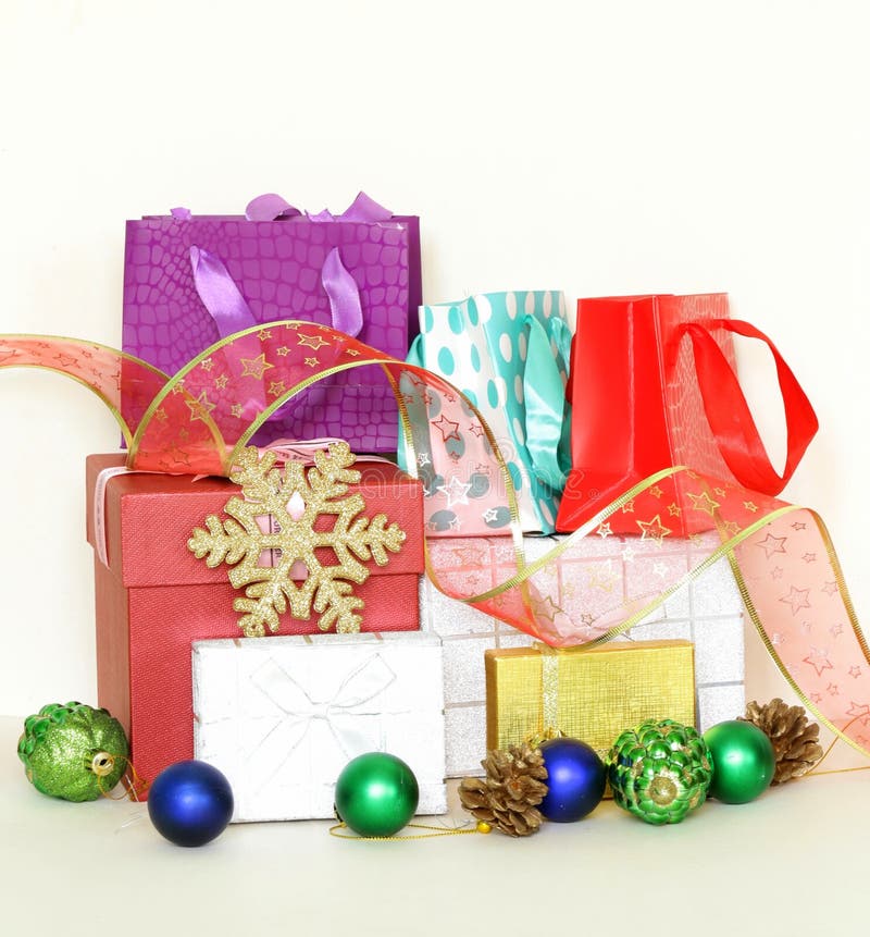 Many Gift Boxes and Colorful Shopping Bags Stock Photo - Image of ...