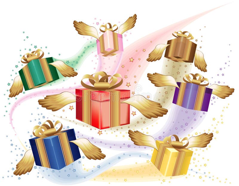 Many Gift Boxes Fly on a Holiday Stock Vector - Illustration of ...