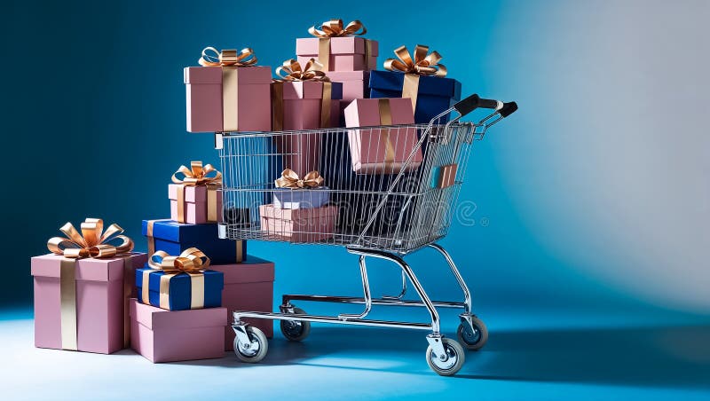 Many Gift Boxes with Shopping Cart, Beautiful Background Stock ...