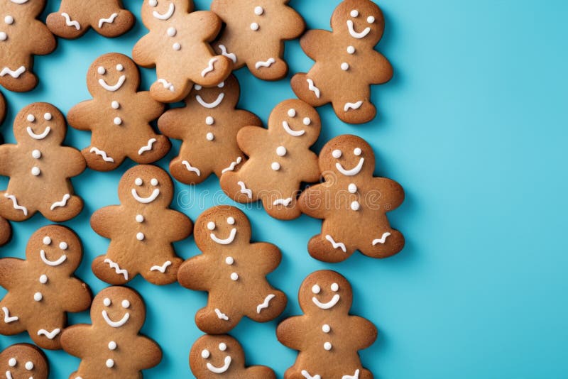 Many Gingerbread Men on Blue Background with Copy Space Stock ...