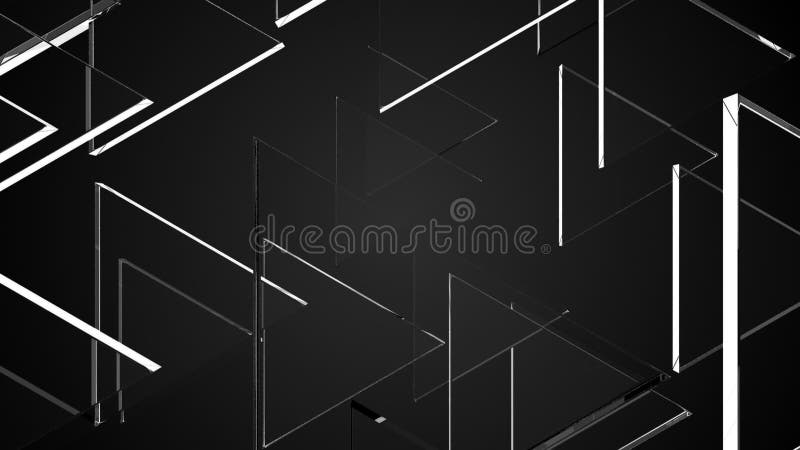 Many Glass Stylish Transparent Triangles on Black, 3D Rendering ...
