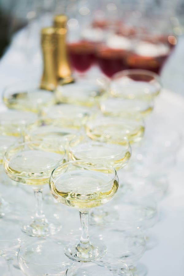 Many Glasses of Champagne at the Wedding Reception Stock Image - Image ...