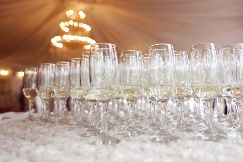 Many Glasses of Champagne at Wedding Reception Stock Image - Image of ...