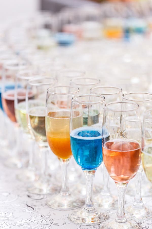 Different Alcohol Drinks in Goblets and Wine Glasses on Wedding Buffet ...