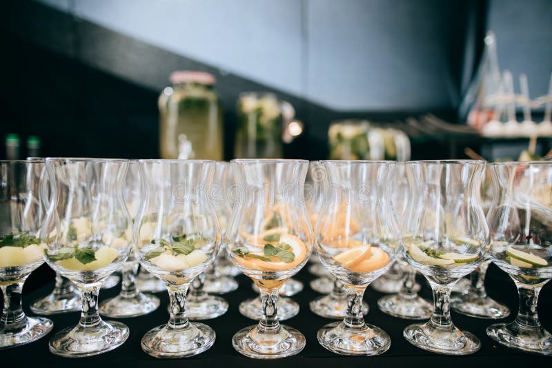 Many Glasses for Drinks on the Wedding Table Stock Image - Image of ...