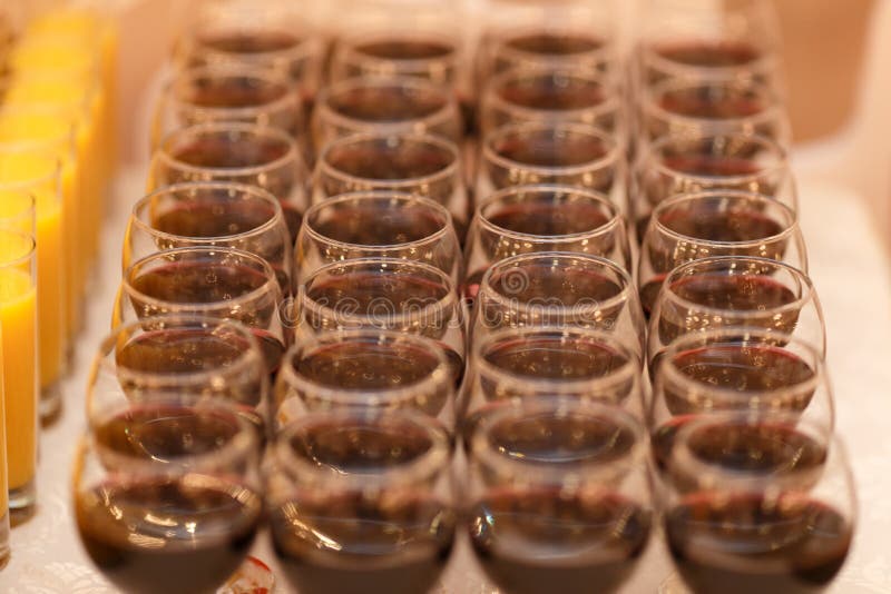Many glasses of red wine. stock photo. Image of prestige - 84100216