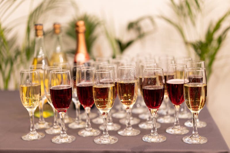Many Glasses of Wine on the Table Buffet. Stock Photo - Image of ...