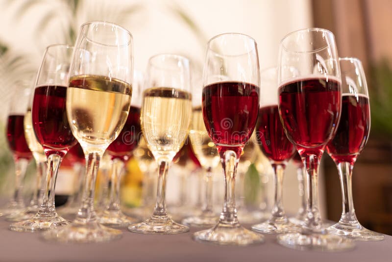 Many Glasses of Wine on the Table Buffet. Stock Image - Image of ...