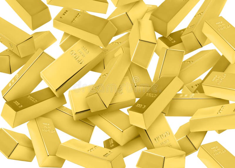 Many Gold Bars Falling on White Background Stock Photo - Image of group ...