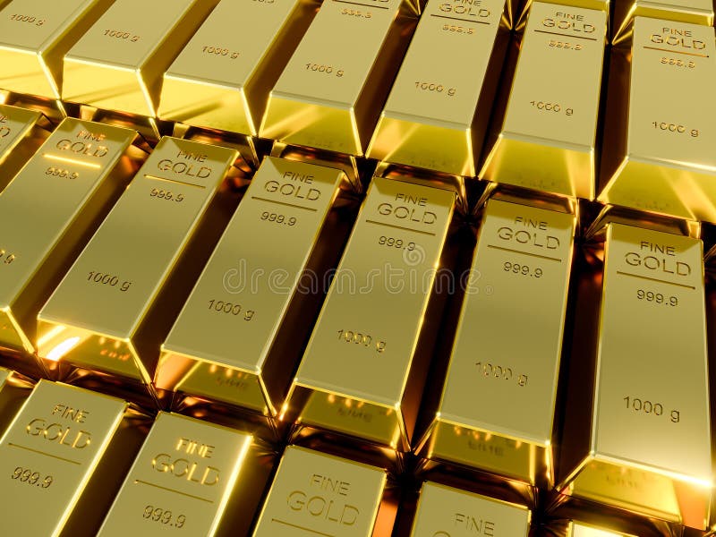 Many Gold Bars or Ingot, 3d Stock Illustration - Illustration of market ...