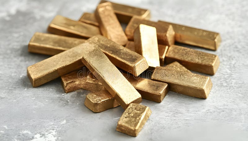 Many Gold Bars on Light Grey Textured Table, Closeup Stock Photo ...