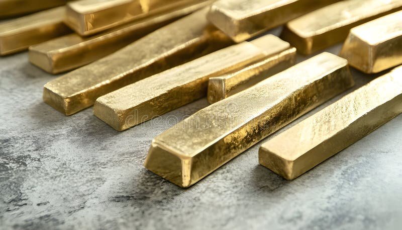 Many Gold Bars on Light Grey Textured Table, Closeup Stock Photo ...