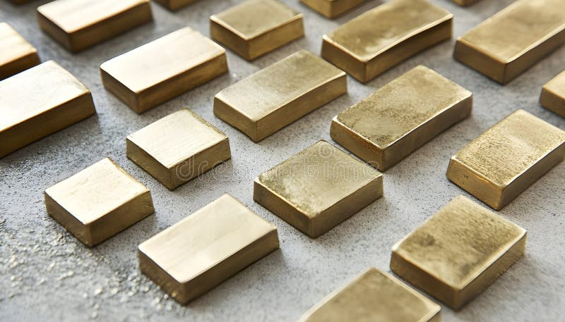 Many Gold Bars on Light Grey Textured Table, Closeup Stock Photo ...