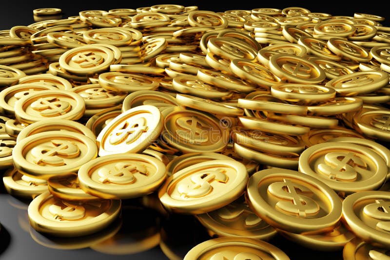 Gold Coins on Black Table. Treasure Concept 3d Render Stock ...