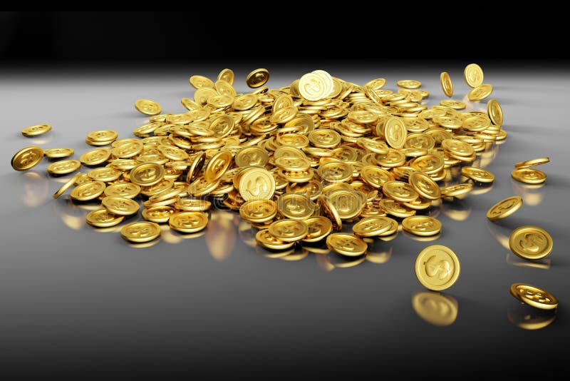 Gold Coins Fall Down. Treasure Concept 3d Render Stock Illustration ...