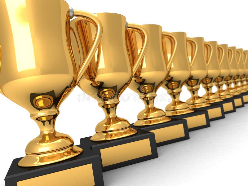 Many Gold Trophies In A Row Royalty Free Stock Images - Image: 14939019