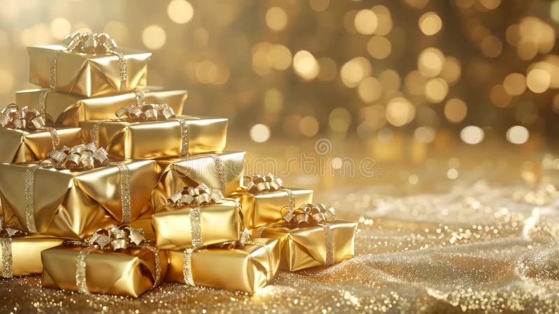 Many Golden Gifts on Golden Background with Copy Space Stock Video ...