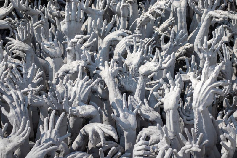 Many Gray Hand Statues that Suffering in Concept of the Buddhism Hell ...