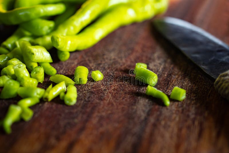 Many Green Pepperonis Partly Cut into Pieces Stock Photo - Image of ...