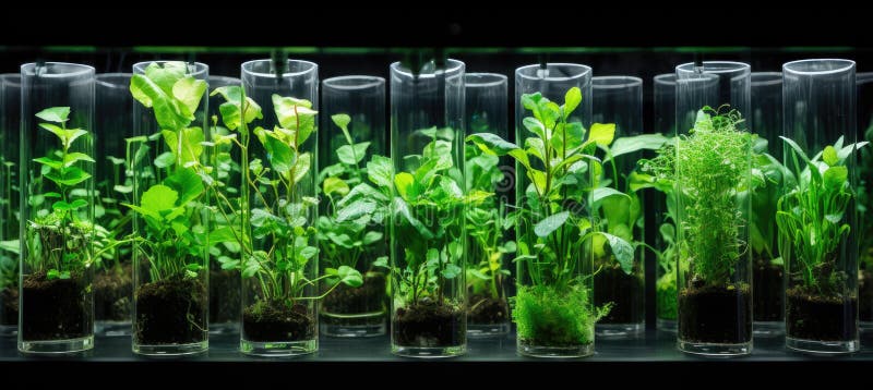 Many Green Plants in Test Tubes Stock Illustration - Illustration of ...