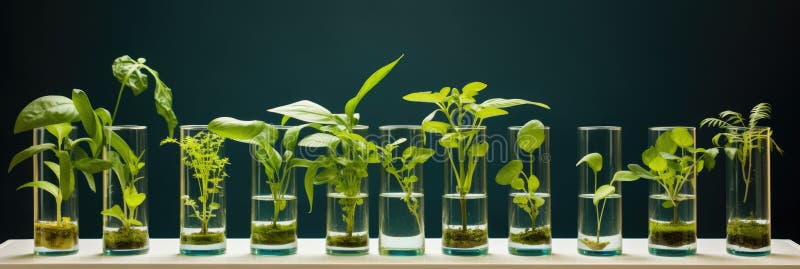 Many Green Plants in Test Tubes Stock Illustration - Illustration of ...