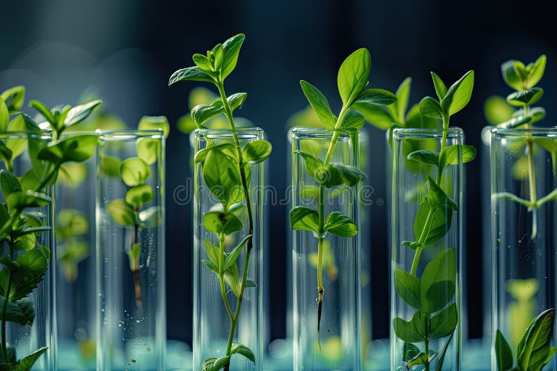 Many Green Plants in Test Tubes Stock Illustration - Illustration of ...