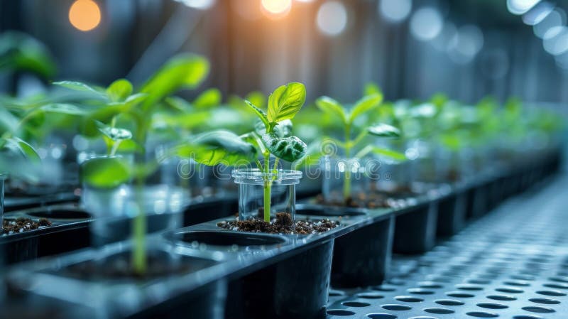 Many Green Plants in Test Tubes. Biotechnology, Science of Genetic ...