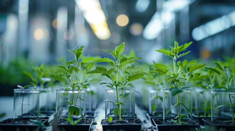 Many Green Plants in Test Tubes. Biotechnology, Science of Genetic ...