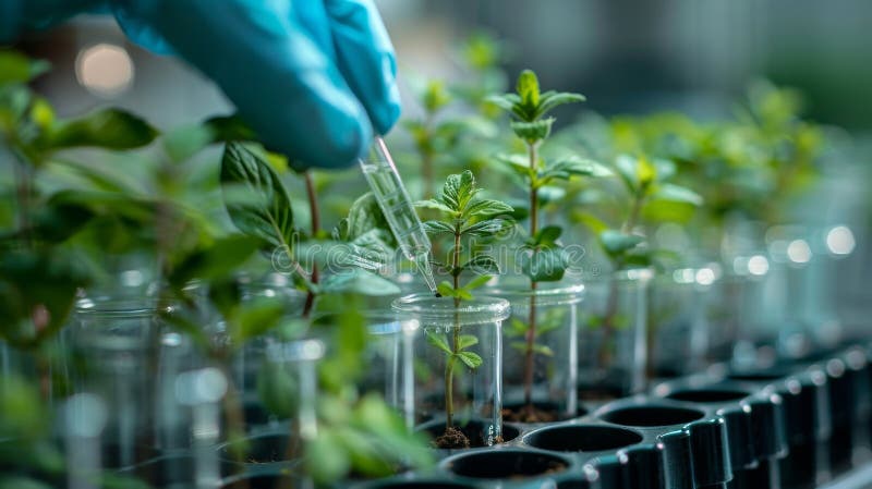 Many Green Plants in Test Tubes. Biotechnology, Science of Genetic ...