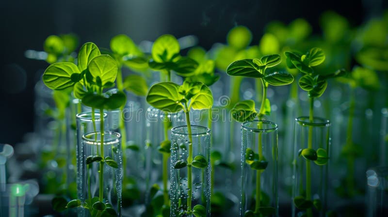 Many Green Plants in Test Tubes. Biotechnology, Science of Genetic ...