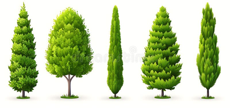 Many Green Trees and Beautiful Plants on White Background Stock Photo ...