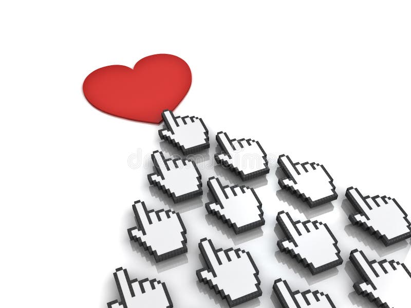Many Hand Cursors Mouse Clicking Red Heart Button or Link Concept Stock ...
