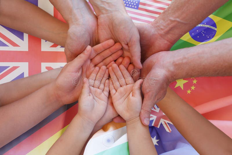 Many Hand and Many Flag, Global International Background Stock Photo ...