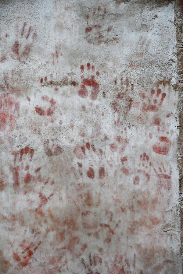Many Handprints on a Chalked Wall Stock Image - Image of plaster ...