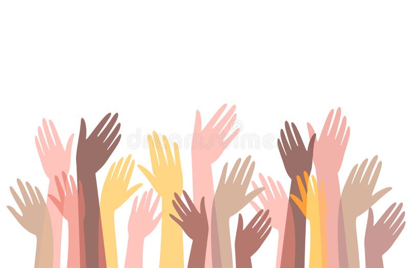 Many Hands of Different People in Unity Raise Hands Up. Celebration ...