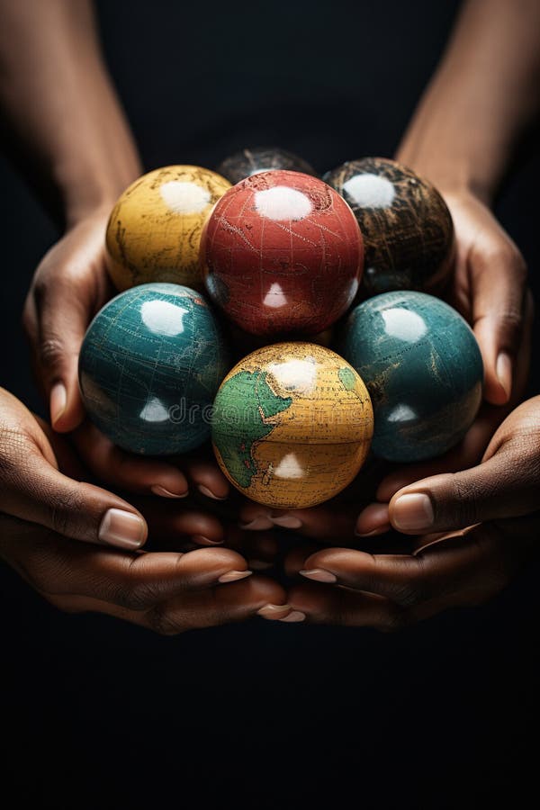 Many Hands of Different Races United Holding Planets Stock Illustration ...
