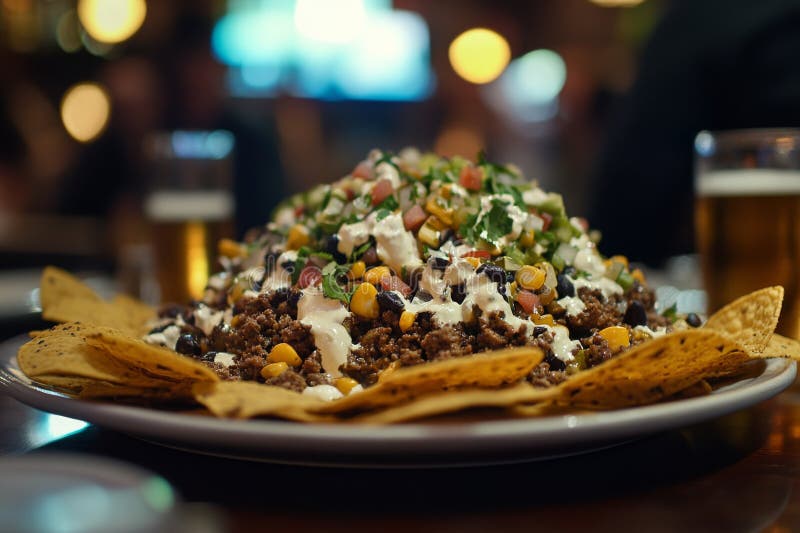 Many Hands Dip into a Huge Serving Dish Overflowing with Loaded Nachos ...