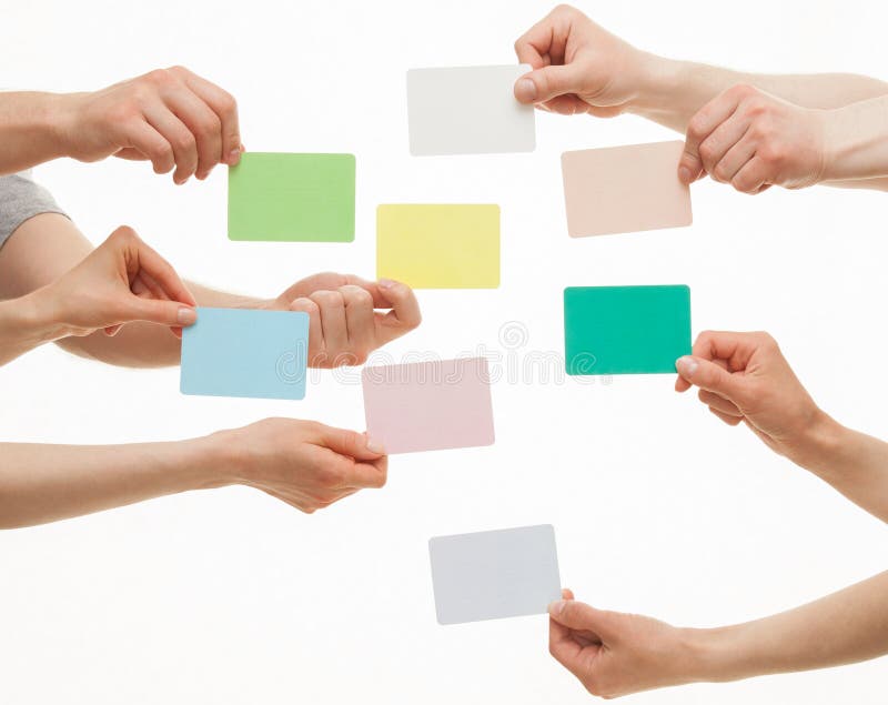 Many Hands Holding Colorful Paper Cards Stock Photos - Free & Royalty ...