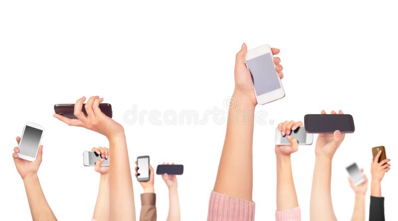 Many Hands Holding Mobile Phones Stock Illustration - Illustration of ...