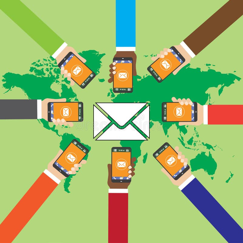 Many Hands Holding Smart Phones and Send SMS Stock Vector ...