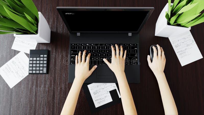 Many Hands on Keyboard. Workspace. Office Work Concept, 3d Rendering ...