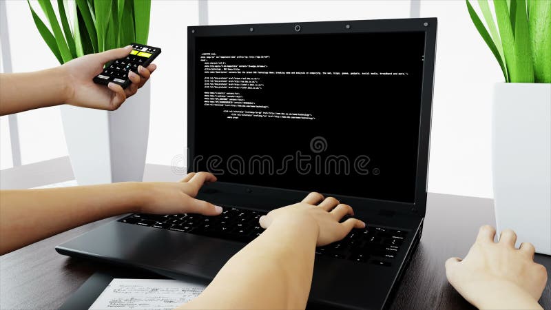 Many Hands on Keyboard. Workspace. Office Work Concept. Realistic 4k ...