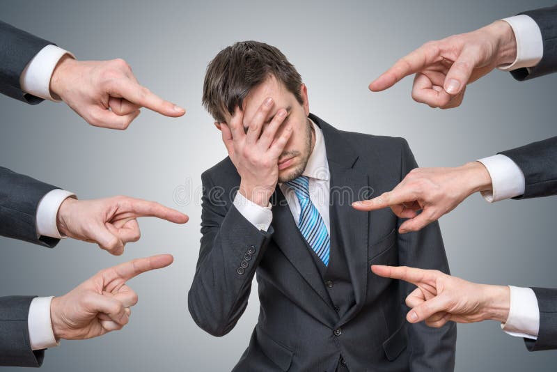 Many Hands are Pointing on Guilty Man and Blame Him. Stock Image ...