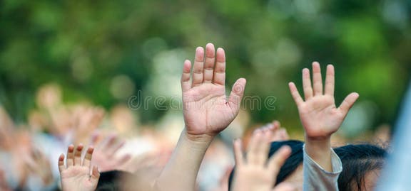 Many Hands Raised in the Crowd Stock Image - Image of people, learn ...