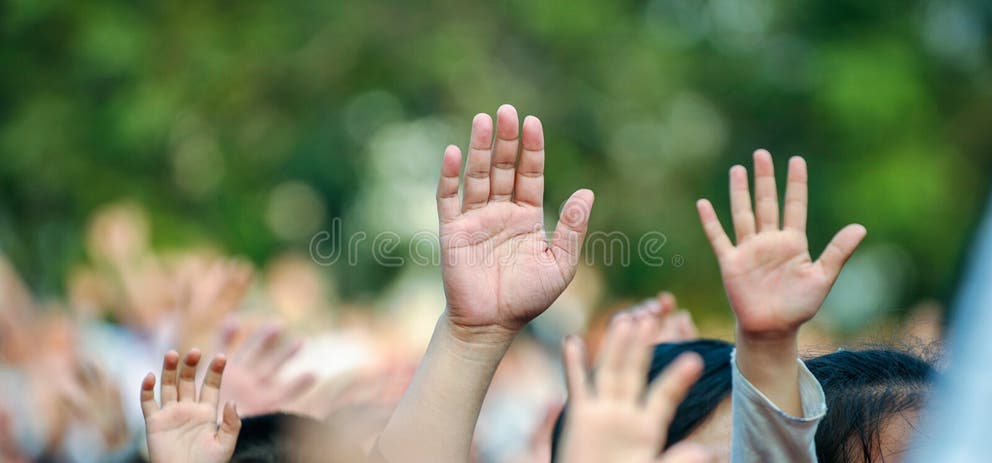 Many Hands Raised in the Crowd Stock Image - Image of people, learn ...