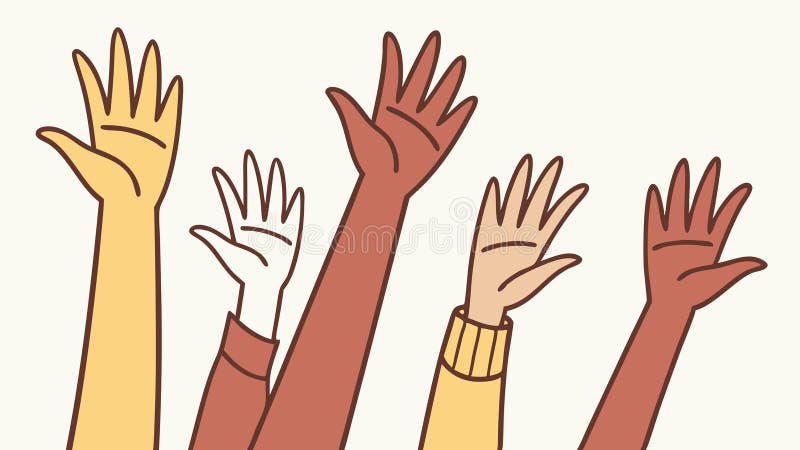 Many Hands Raised Together, Group Participation and Support, Vector ...