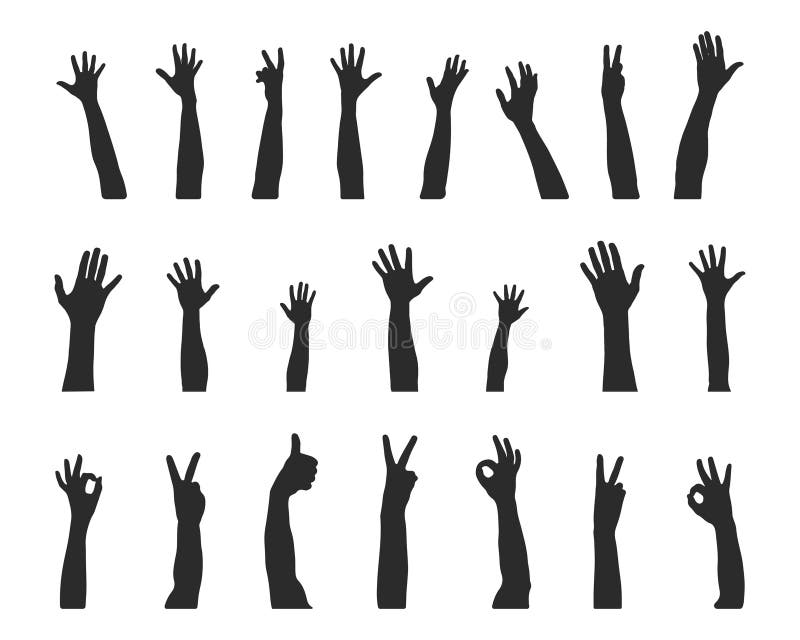 Many Hands Silhouettes, Raised Hands Vector Silhouette Stock Vector ...